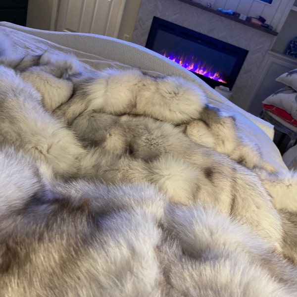 Luxury Real Blue Fox-half Skin Fox Fur Throw Blanket - Etsy