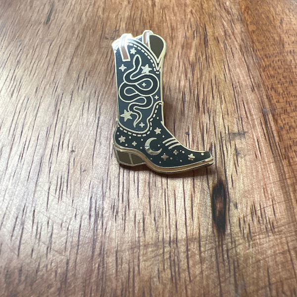 Cosmic Cowgirl Enamel Boot Pin - Serpent Crescent Moon - Black, Blush ...