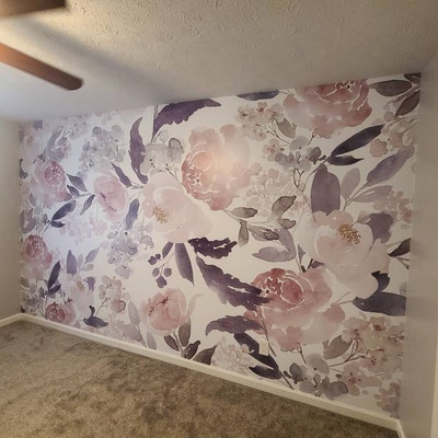 Delicate Forest Floral Large Scale Mural Wallpaper Watercolor Botanical ...