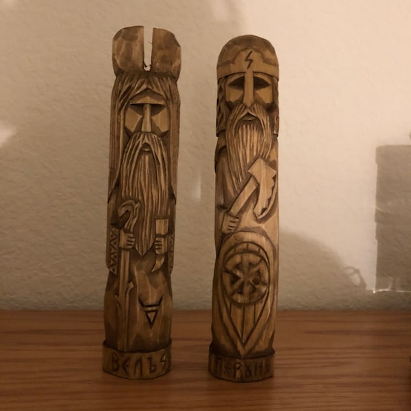 Hand Carved Wooden Slavic Pantheon. Svarog, Rod, Veles, Perun, Dajdbog ...