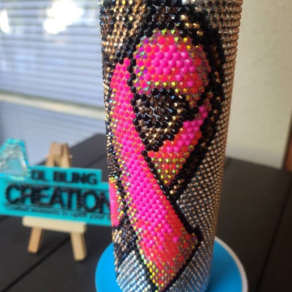 16 Ss 20 Oz. Leopard Heart - Breast Cancer Ribbon Rhinestone Tumbler ...