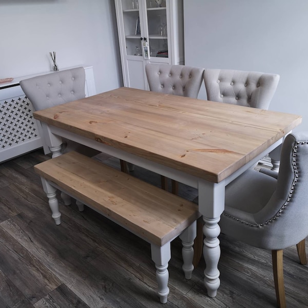 5ft Farmhouse Dining Table With Rustic Pine Wood Top and Bench, Made to ...