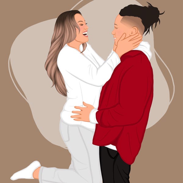 Couple Portrait, Gift for Couple, Faceless Portrait, Engagement Drawing ...