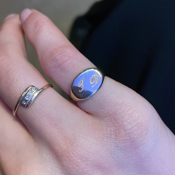 14k Solid Gold Pinky Ring. Monogram Ring. Monogram Ring. Initial Ring ...