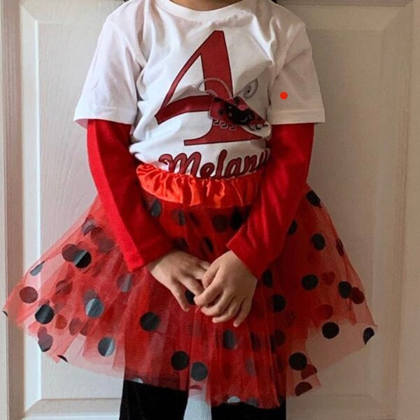 Ladybug Lady Love Bug Red Black 4th Number 4 Girl Birthday Tutu Outfit ...