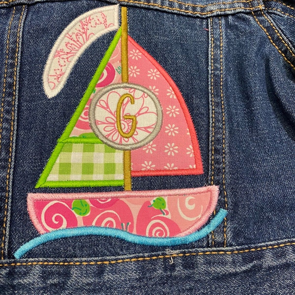 Monogram Sailboat Embroidery Applique Design - Etsy