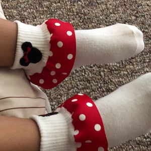Minnie Mouse Applique Red Polka Dot Ruffle Ribbon Socks - Vacation ...