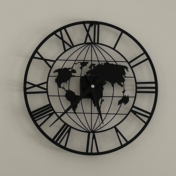 World Map Metal Wall Clock, Earth Wall Clock, Geographic Compass Clock ...