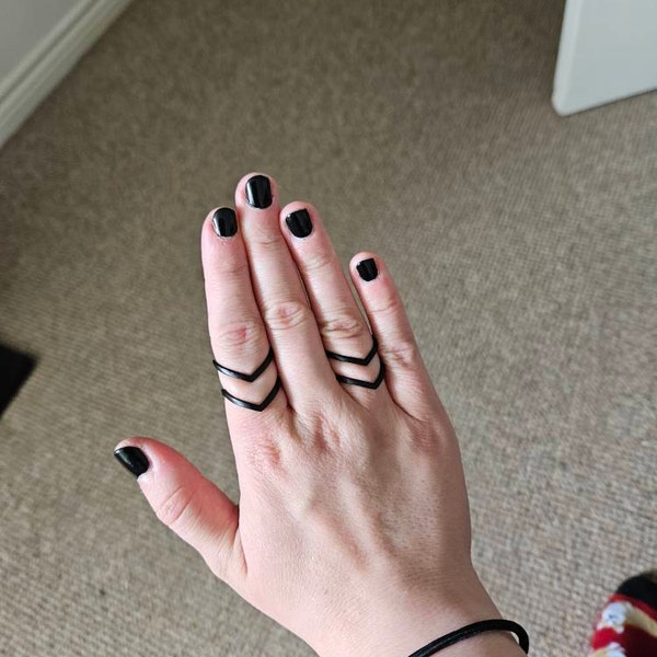 Double Black Adjustable Womens Ring, Matte Black Chevron Minimal Open ...