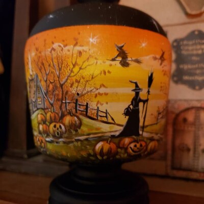 OOAK Hand Painted Wooden Mantle Desk Clock Halloween, Witch, Fall ...