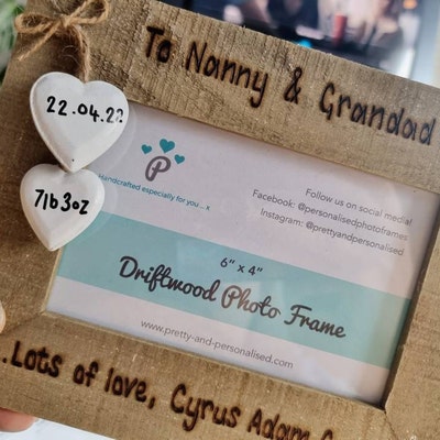 New Grandson / Granddaughter Personalised Photo Frame Driftwood Baby ...