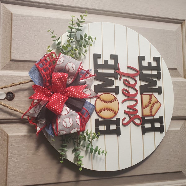Front Door Decor, Baseball Door Hanger, Home Sweet Home Sign, Front ...