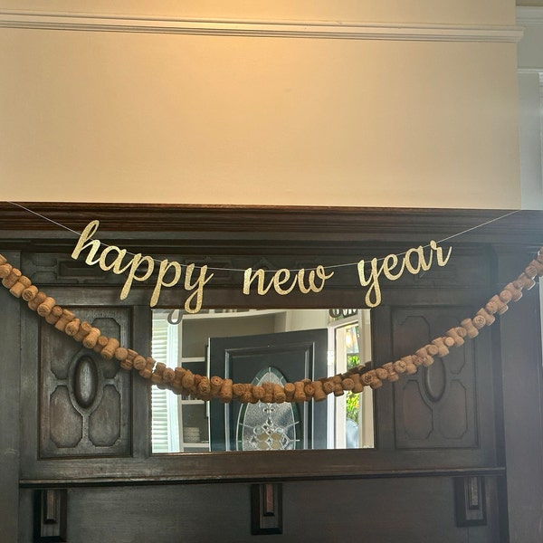 Happy New Year Cursive Gold Glitter Banner New Year's Eve Party Decor ...
