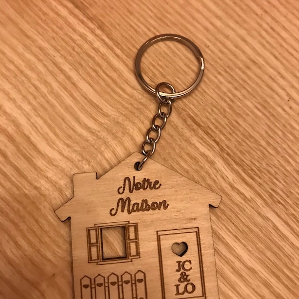 Customizable Wooden House Key Ring, Housewarming Gift, Personalized ...