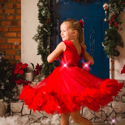 Girls Red Feather Dress, Girls Party Dress, Girls Sequin Feather Dress ...