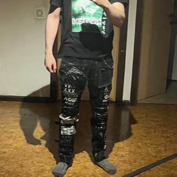 Custom Handmade Punk Rock Goth Emo Metal Cyber Dark Ripped Crazy Weird ...