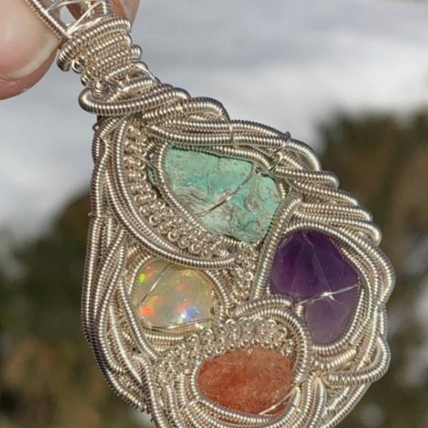 Larimar, Ruby, and Sunstone Beaded Necklace, Larimar Necklace, Larimar ...