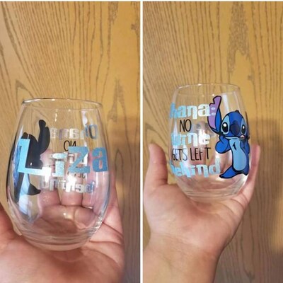 Blue Alien Wine Glass, Stitch Inspired Wine Glass, Stitch Wine Glass ...