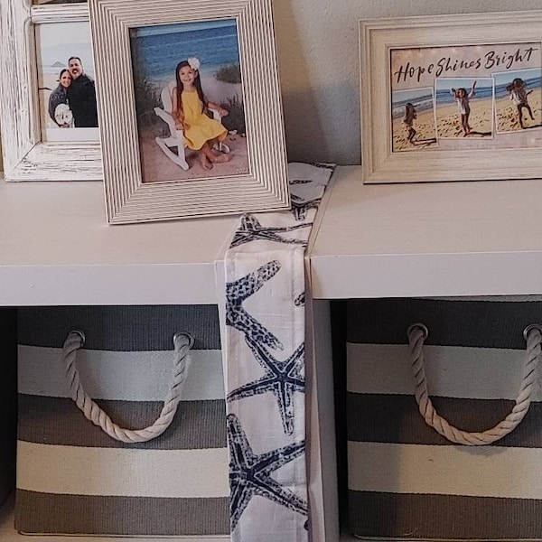 Nautical Table Runner Coastal Living Home Decor Navy Aqua Blue Beach ...