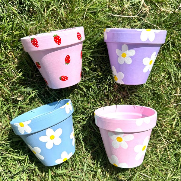Hand Painted Olive Green Toadstool Terracotta Plant Pot - Funky Planter ...