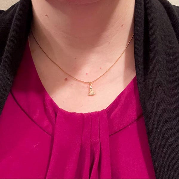 Gold Plated Very Tiny Christmas Tree Pave Necklace, Winter Necklace ...