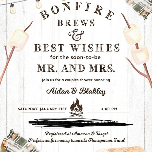 Bonfire Couples Shower Invitation, Cozy Wedding Shower Invite, Rustic ...