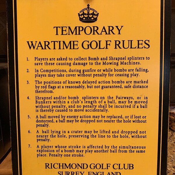 WWII "temporary Wartime Golf Rules" Sign | Handmade Vintage | WW2 ...