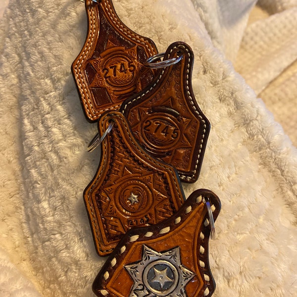 Handmade Leather Ear Tag Key Chains Personalized With Your Initials or ...