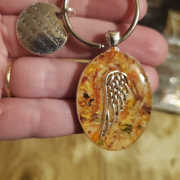 Angel Wing Keychain With Dried Flower Petals, Funeral Flowers, Funeral ...