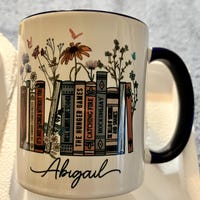 Personalized Floral Books Mug, Favorite Bookshelf Coffee Mug, Custom ...