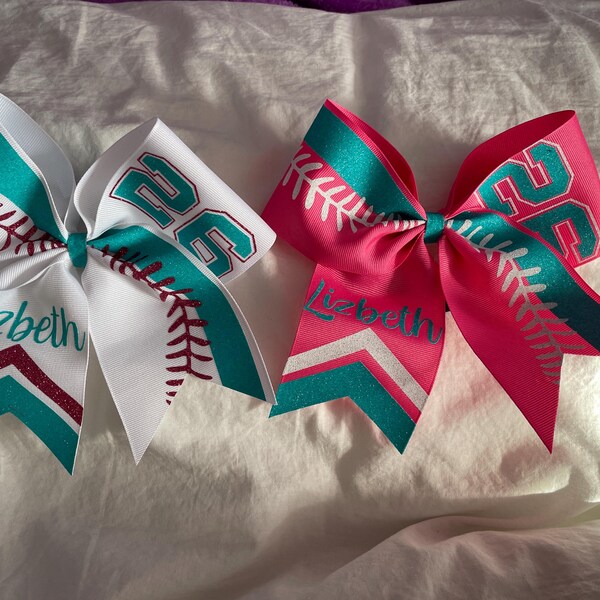 Softball Bow With Stitching Number/chevrons/and Name - Etsy