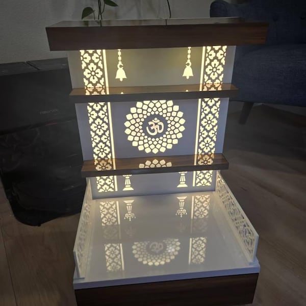 Shriji Temples Wooden Temple With LED Light for Home and Office Puja ...