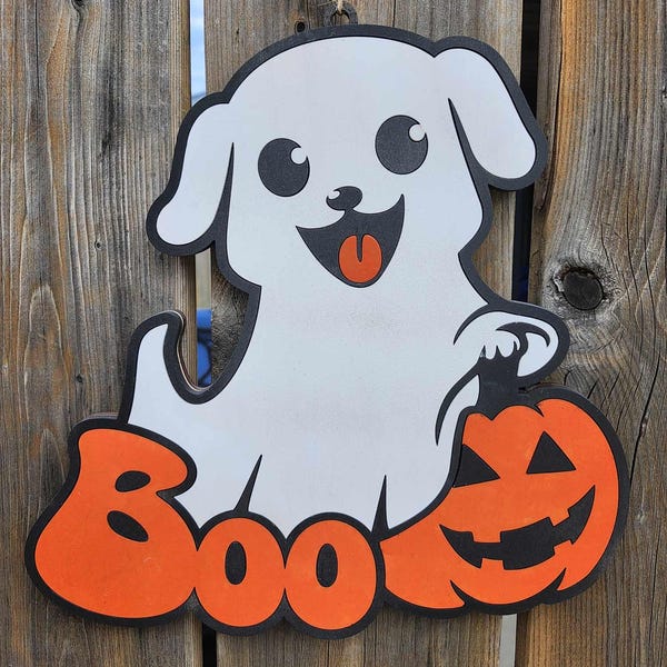 Dog Ghost BOO Sign SVG, Pumpkin, Jack O Lantern, Door Hanger Laser File ...