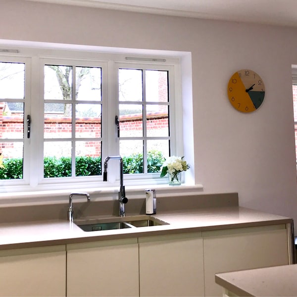 Minimalist Wall Clock With Numbers Large Wooden Clock Mustard and Gray ...