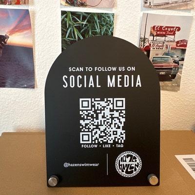 Arched QR Code Social Media Sign 6x7.75 Scannable Table Desk Signage ...