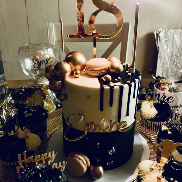 Acrylic 18th Birthday Cake Topper and Name Cake Charm, Gold Mirror Cake ...