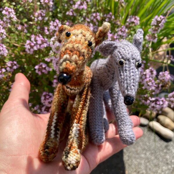 Lurcher Fluffy Scruffy Hairy Hand Knitted Sighthound Silver Light Grey ...