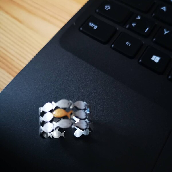 Swimming Against the Current. Sterling Adjustable Ring. School of Fish ...