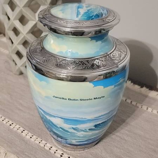 Engraved Ocean Wave Surfer Funeral Urn for Human Ashes Adult Upto 200 ...