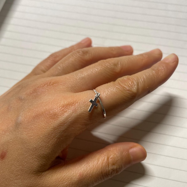 Cross Dangle Ring - Tiny Cross - Silver Cross Ring - Religious - Gold ...