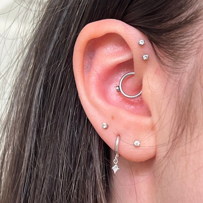 Tiny Moon Rook Hoop Earring Helix Hoop Rook Earring Helix Diamond Hoop ...