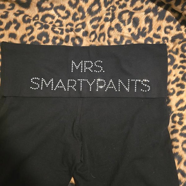 Black Fold Over Yoga Pants With Custom Wording Down the Side or on the ...