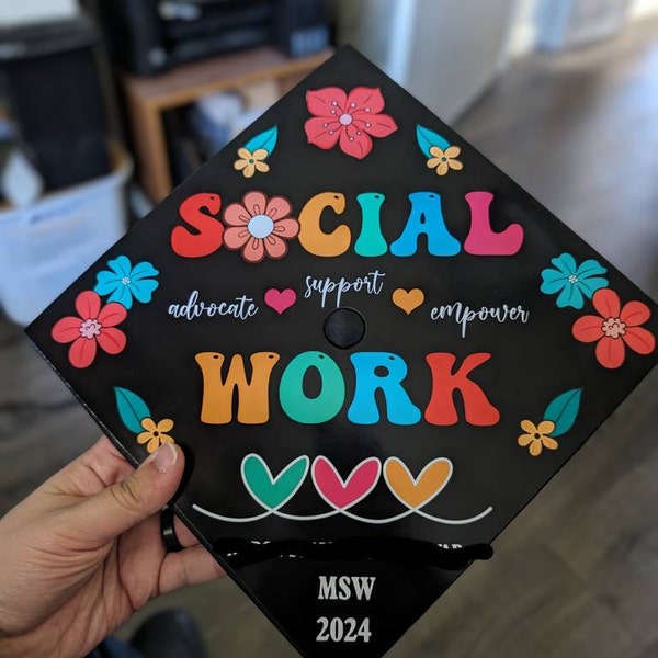Custom Graduation Cap Topper, Personalized Social Work Grad Cap Topper ...
