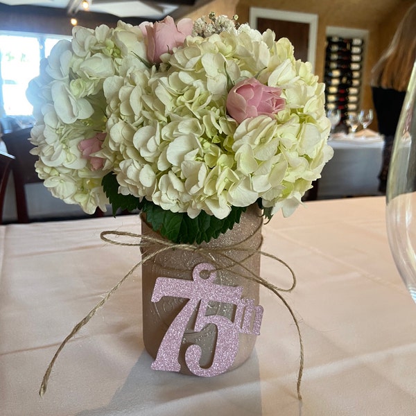 75th Birthday Party Decorations / Number 75 Mason Jar Centerpiece / 75 ...