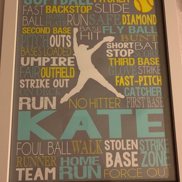 Softball Gift, Softball Art, Softball Poster, Softball Typography ...
