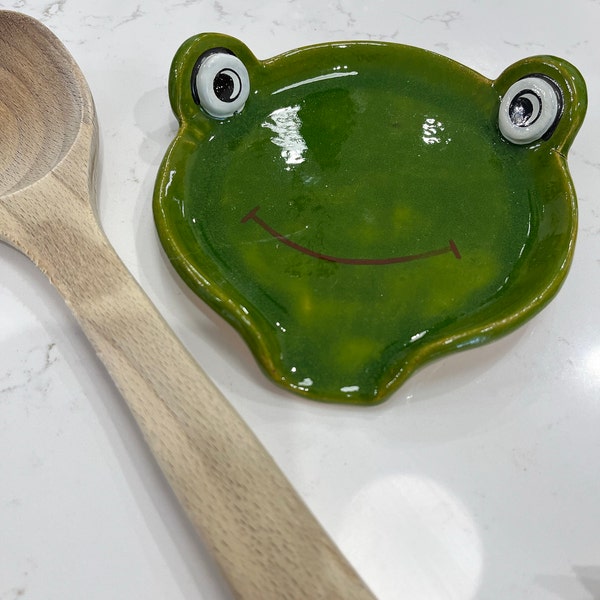 Frog Spoon Rest Cute Green Froggy Utensil Holder Ceramic Spoon Holder ...