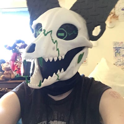 Toony Cat Feline Bone Skull Mask Movable Moving Hinge Jaw 3D Printed ...