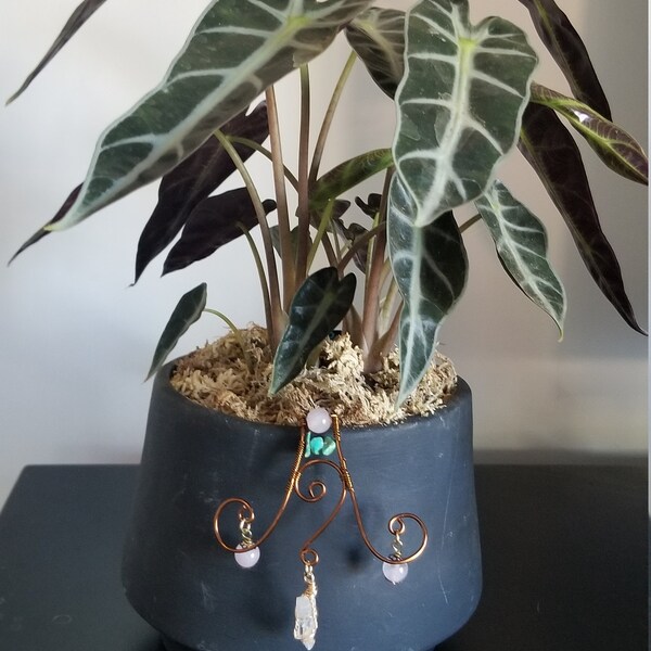 Clear & Rose Quartz Crystal Flower Pot Decoration, Planter Pot Hugger ...