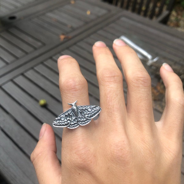 Moth Ring, Sterling Silver Moth Ring, Silver Moth Ring, Large Moth Ring ...