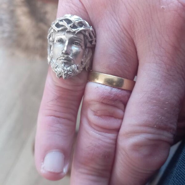 Customized Jesus Christ Handmade Crown of Thorns Silver Ring, Silver ...
